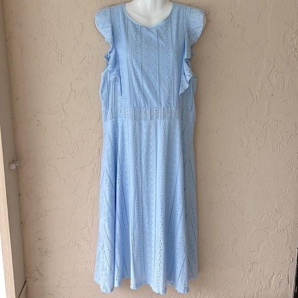 Dresses | Baby Blue Midi Dress Summer Spring Style Eyelet Ruffle ...